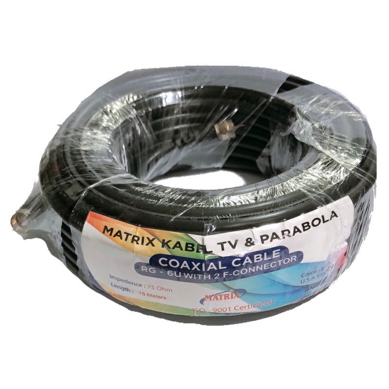 Jual MATRIX Kabel Parabola RG6 + Jack Konektor F5 15 Meter 5C Coaxial | Shopee Indonesia