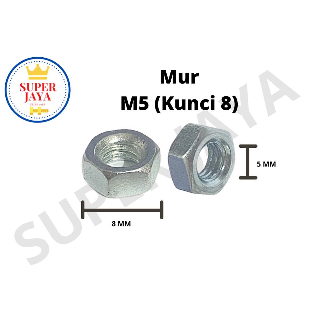Mur hex nut hex mur hexagon M5 - 10 PCS | Shopee Indonesia
