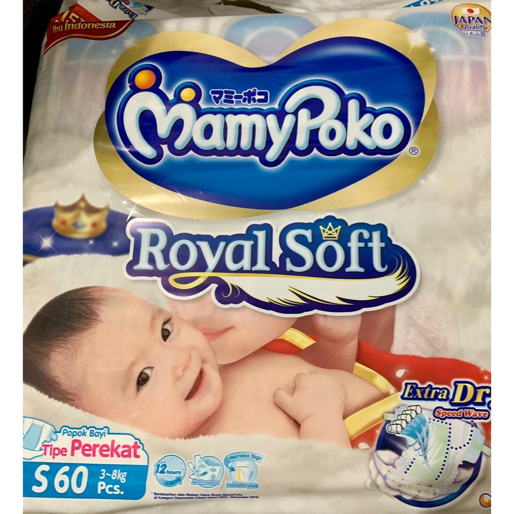 Jual Popok Mamy poko pampers mamypoko S60 60 perekat tape 3-8kg ROYAL ...