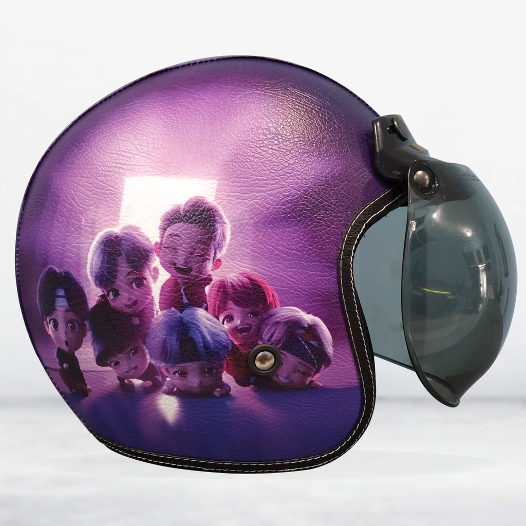 Jual Helm Retro Bogo Kulit BTS Ungu Kaca Bubble Halfface Helmet Helm ...