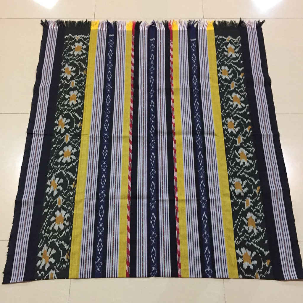 Jual Kain Tenun Ikat Etnik Tumpal Pinggir Motif Bunga Jepara Kuning Abu ...