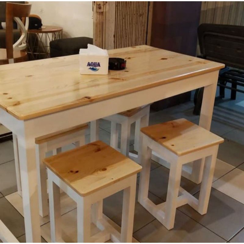 Jual meja makan/meja cafe/meja resto minimalis kayu jati belanda Indonesia|Shopee Indonesia