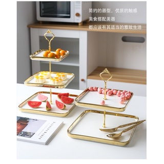 Jual ASHOME Piring Kue Tingkat Keramik Bentuk Kotak List Emas / Square List Gold Elegant / Wadah ...