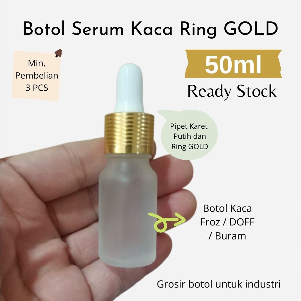 Jual Botol Serum Kaca Doff 50 ml Tutup Pipet Putih Ring Gold Botol ...