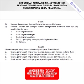 Jual Stempel Kepala Desa / Kelurahan Sesuai Keputusan Mendagri No. 45 ...