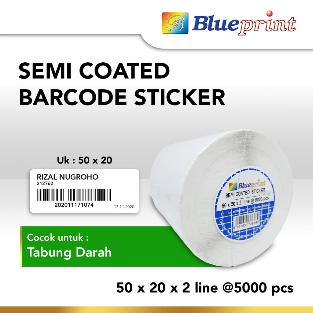 Jual Sticker label Barcode BLUEPRINT 50x20 x2 Line Semi Coated isi ...