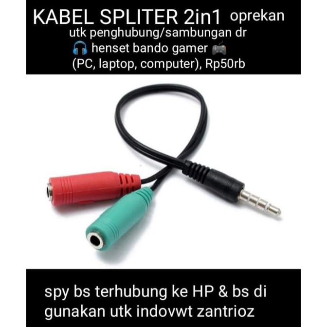 Jual KABEL SPLITER JECK SPLITER OPREKAN utk headset gaming | Shopee ...
