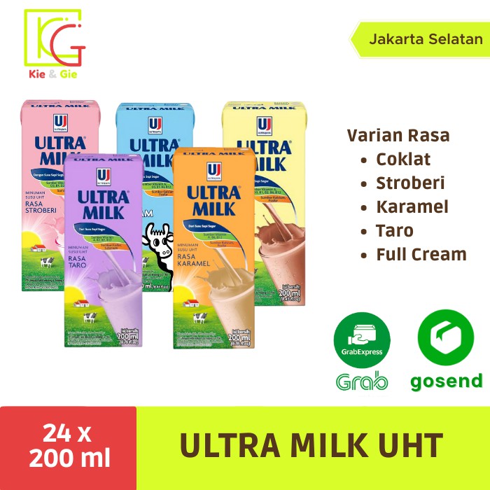 Jual susu ULTRA MILK 200ml rasa coklat, full cream , strawberry , Taro ...