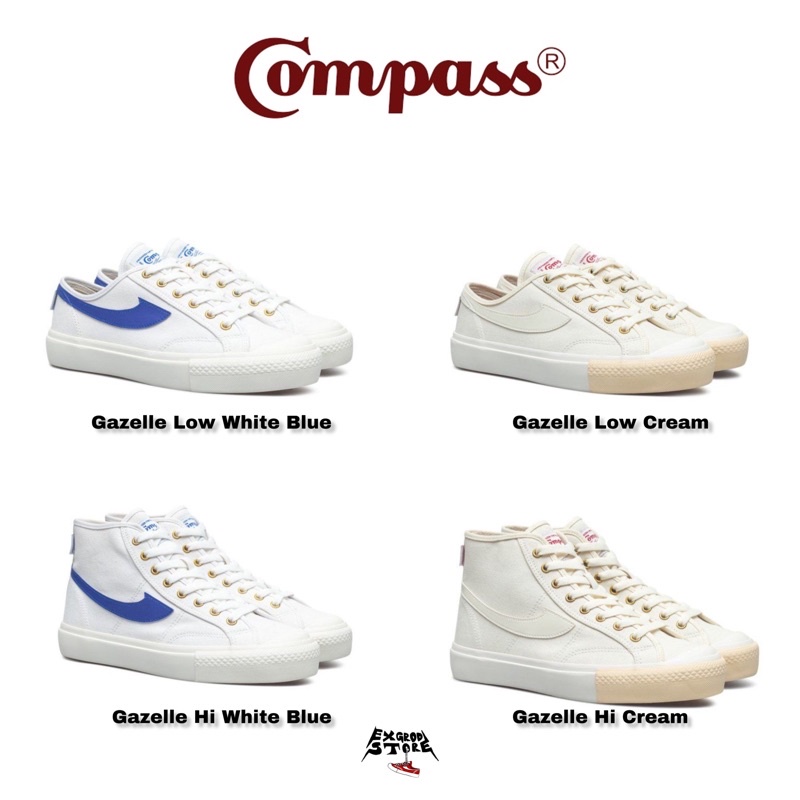 Jual Sepatu Compass Gazelle Low White Blue, Low Cream, Hi White Blue ...