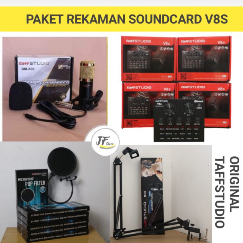 Jual PAKET RECORDING ORIGINAL TAFFSTUDIO SOUNDCARD V8S BLUETOOTH LIVE STREAMING MIC BM800 STAND ...