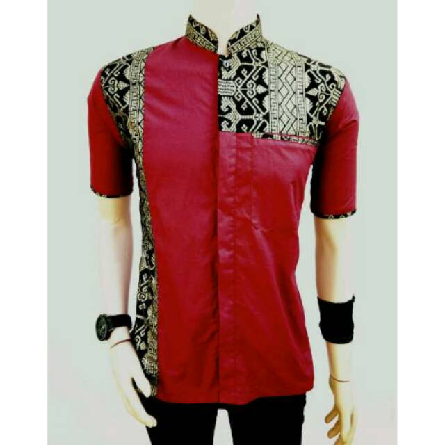 Jual Baju batik hem koko model kerah shanghai kombinasi | Shopee Indonesia
