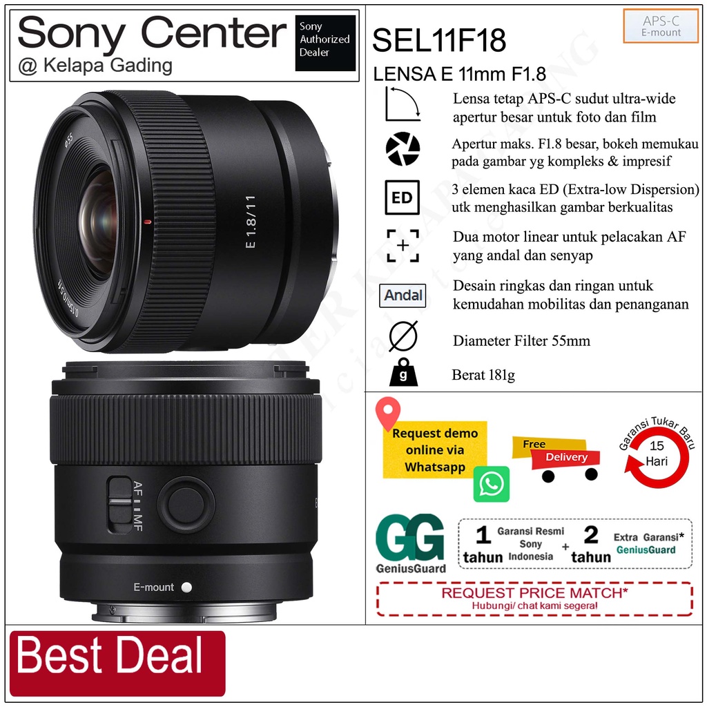 Jual SONY E 11mm F1.8 / Lensa APS-C sudut ultra-wide / Lensa Wide ...