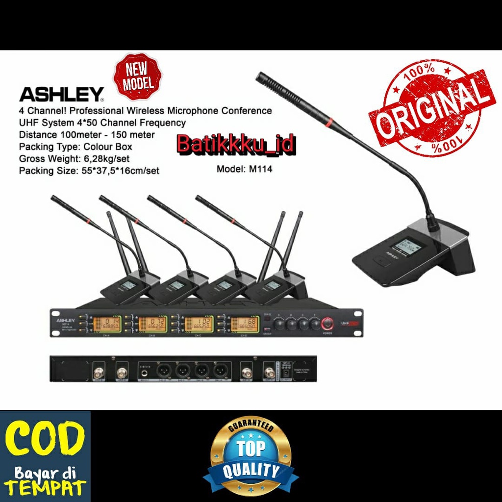 Jual MIC MEJA WIRELESS ASHLEY M114 M 114 ORIGINAL 4 MIC MEJA CONFERENCE ...