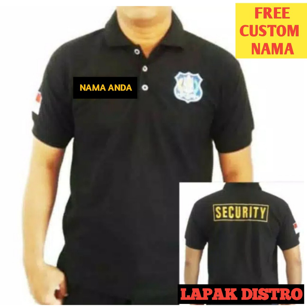 Jual Baju Kaos Pendek Polo Security Logo Biru Standar FREE Custom Nama ...