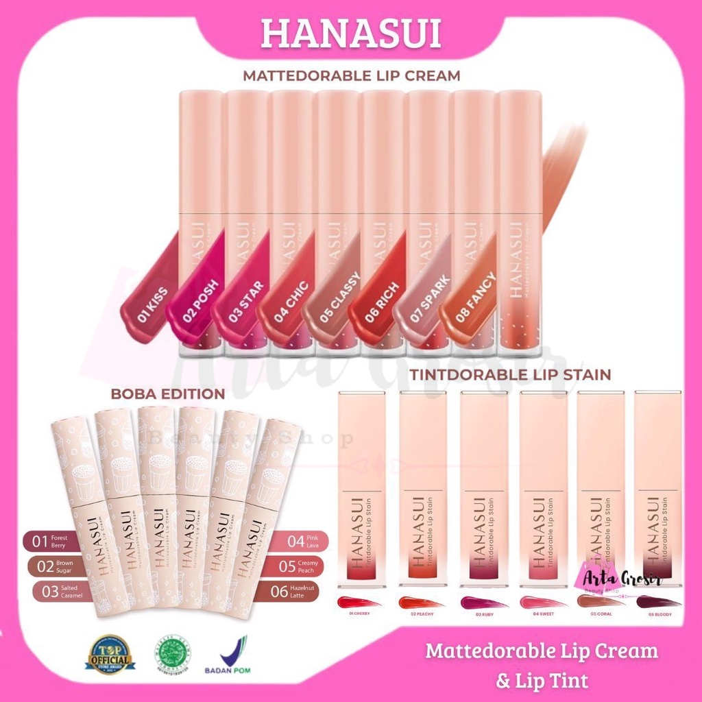 Jual HANASUI MATTEDORABLE LIPCREAM 1-16 shade, Boba Edition & Hanasui ...