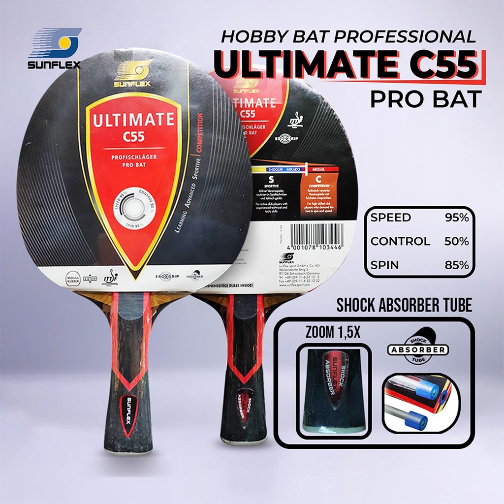 Jual Kayu Bet Full Set Pingpong Tenis Meja Sunflex Ultimate C55 Premade Bat Competition ...