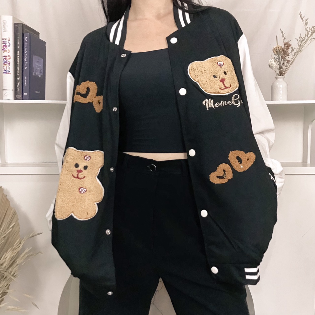 Jual TEDDY MEME JACKET | michuu | jaket varsity korea import | Shopee ...