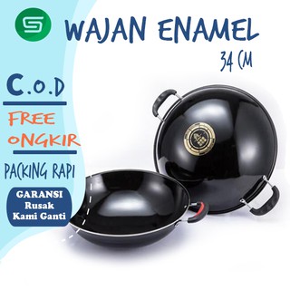 Jual WAJAN ENAMEL ANTI LENGKET KUPING 34CM / Wajan Enamel Hitam anti ...