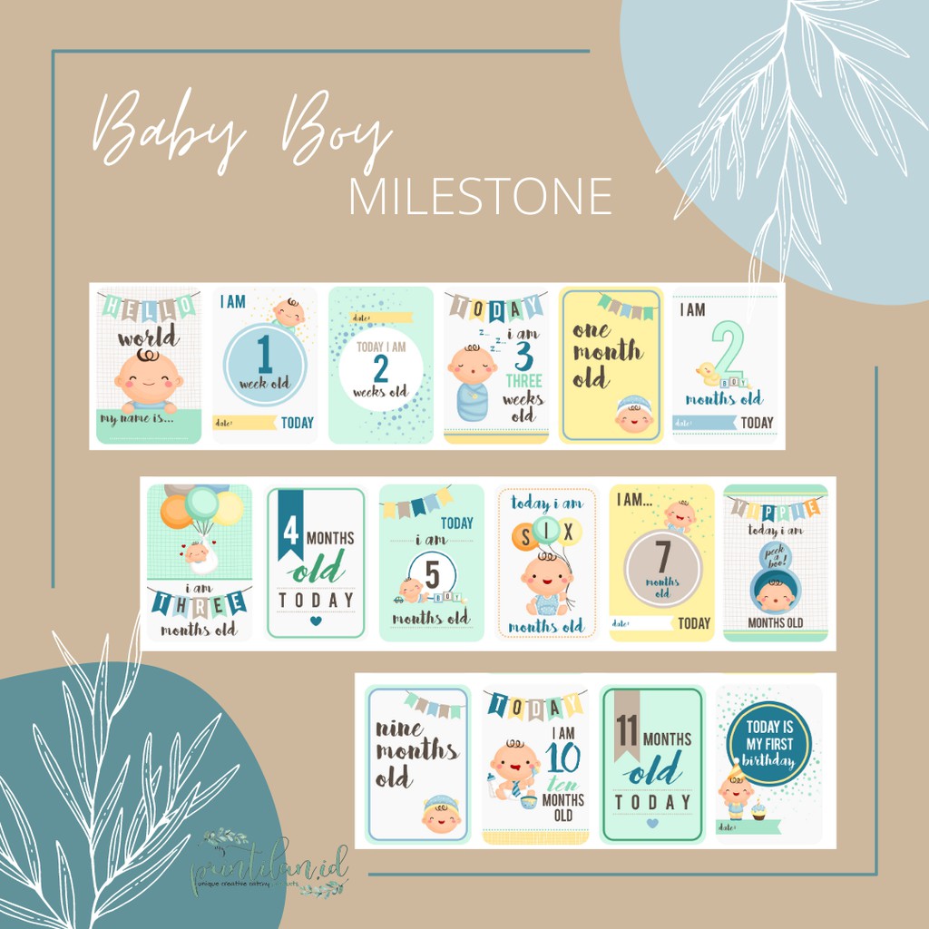 Jual 28 Kartu Bayi Milestone | Baby Milestone Card | Baby Boy Milestone ...
