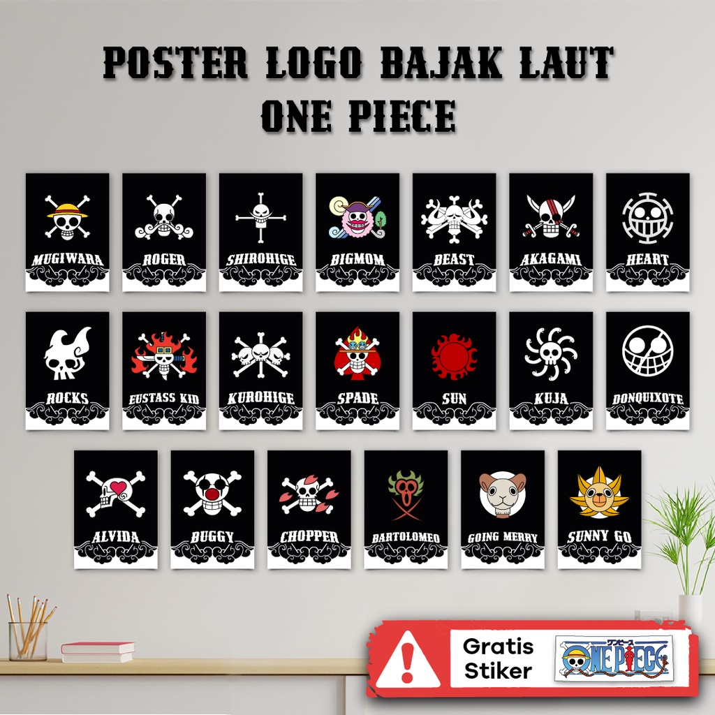 Jual Poster Bendera Bajak Laut One Piece 1 Set Poster Dinding Kamar ...