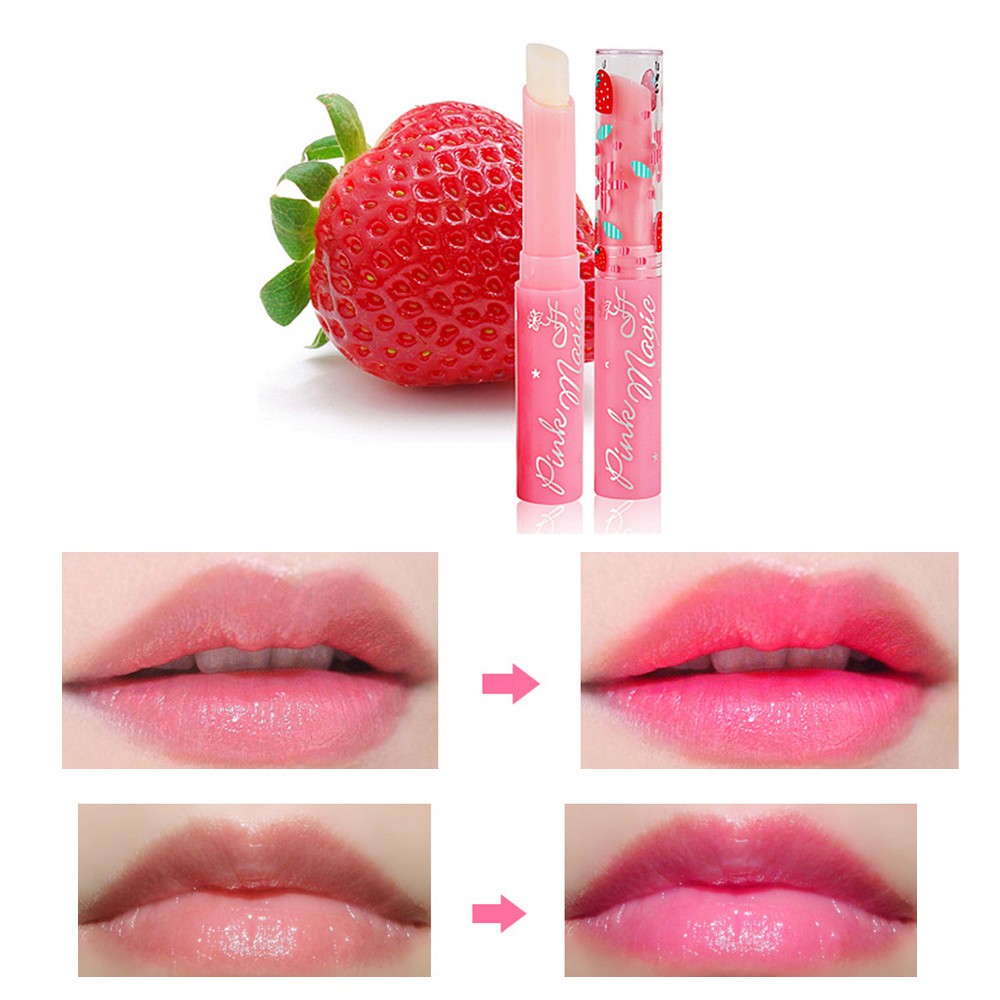 Pink Magic Strawberry Flavor Lipstick Changing Color Lipbalm Lipgloss ...