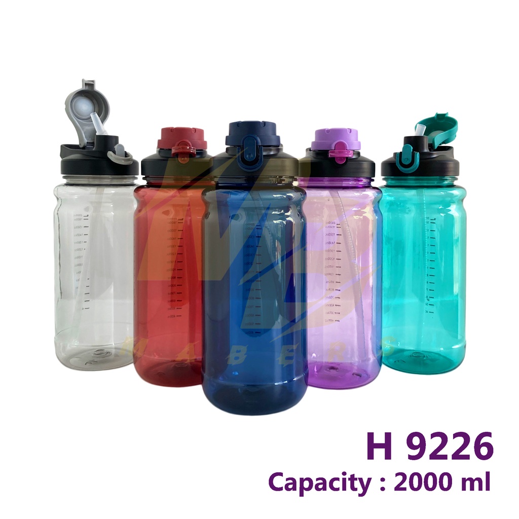Jual Botol Minum Jumbo H9226 2000 ml Double Lock Anti Tumpah isi 2 ...