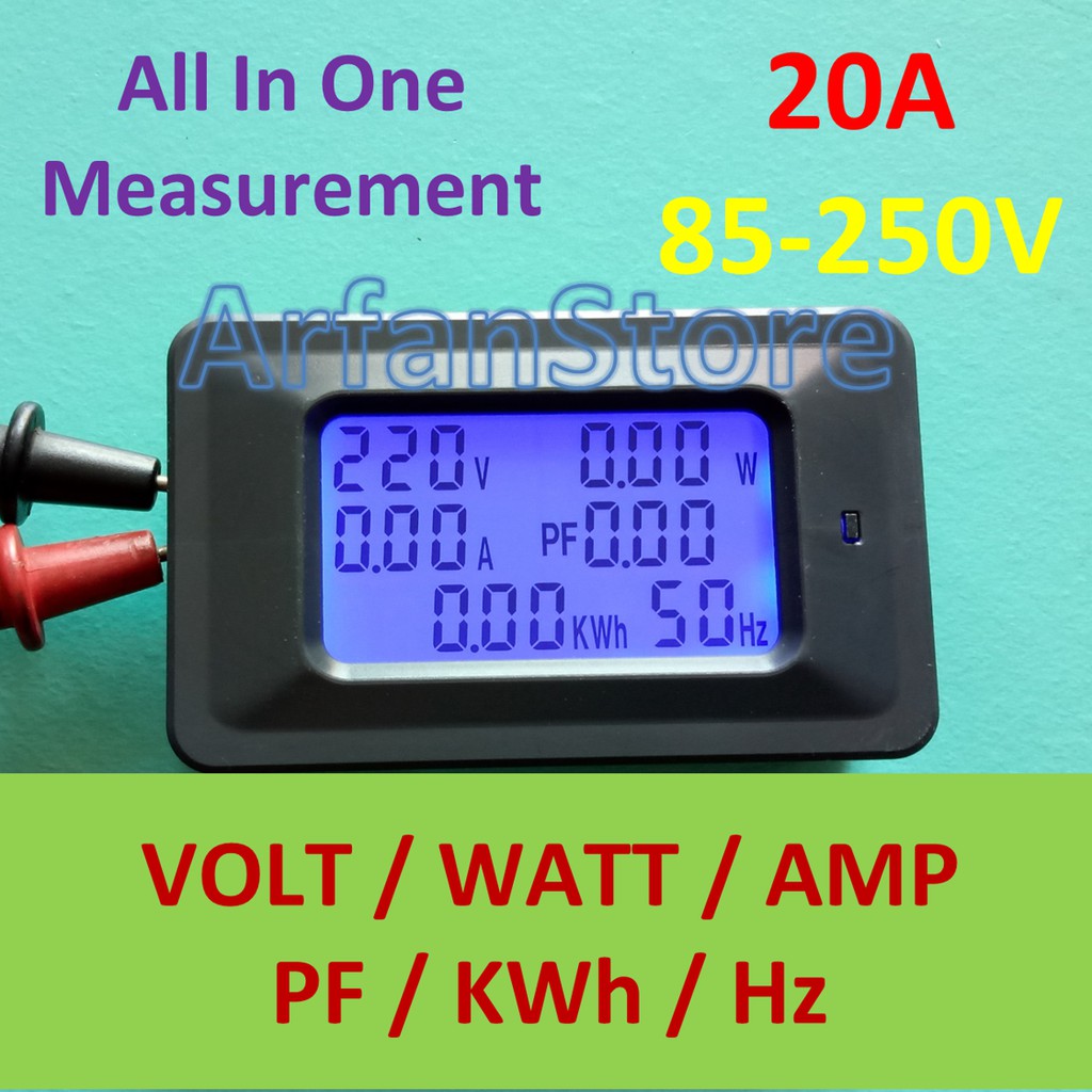 Jual Volt Watt Amp Ampere PF Power Factor KWh Hertz Hz Meter AC 220V 20A | Shopee Indonesia