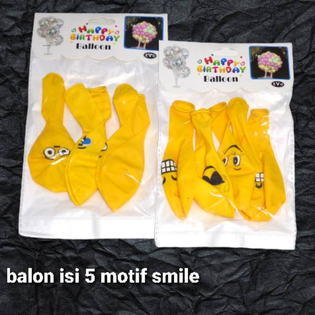 Jual 5 Pcs Balon Latex Motif Emoticon Warna Kuning Dekorasi Ulang Tahun ...