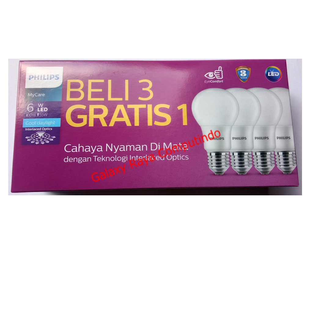 Paket 4 Lampu LED Philips 6w Bohlam philip 6W 6Watt Mycare | Shopee ...