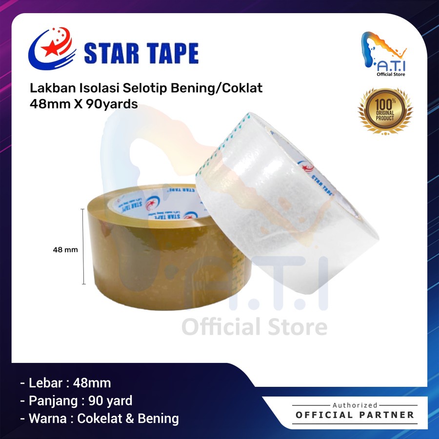 Jual STAR TAPE Lakban Isolasi Selotip Bening/Coklat Setara DAIMARU 48X90 (6 roll) | Shopee Indonesia