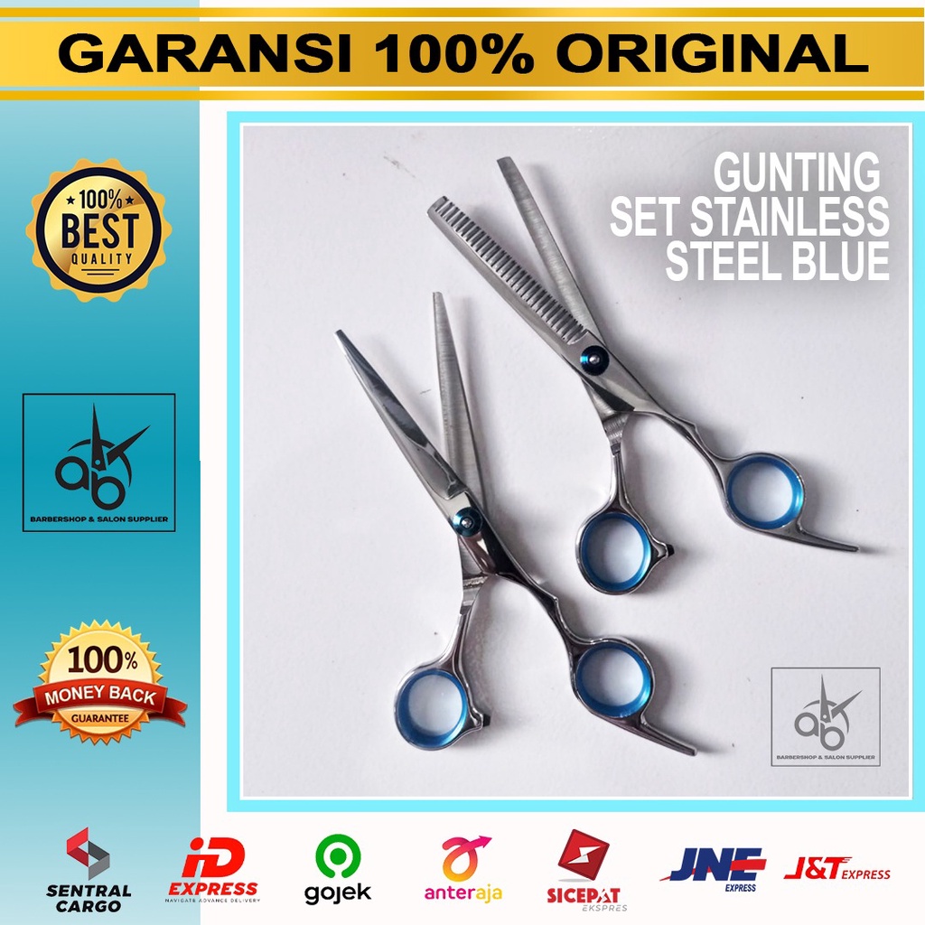 Jual Gunting Set Stainless Steel Biru Potong dan Penipis Barbershop ...