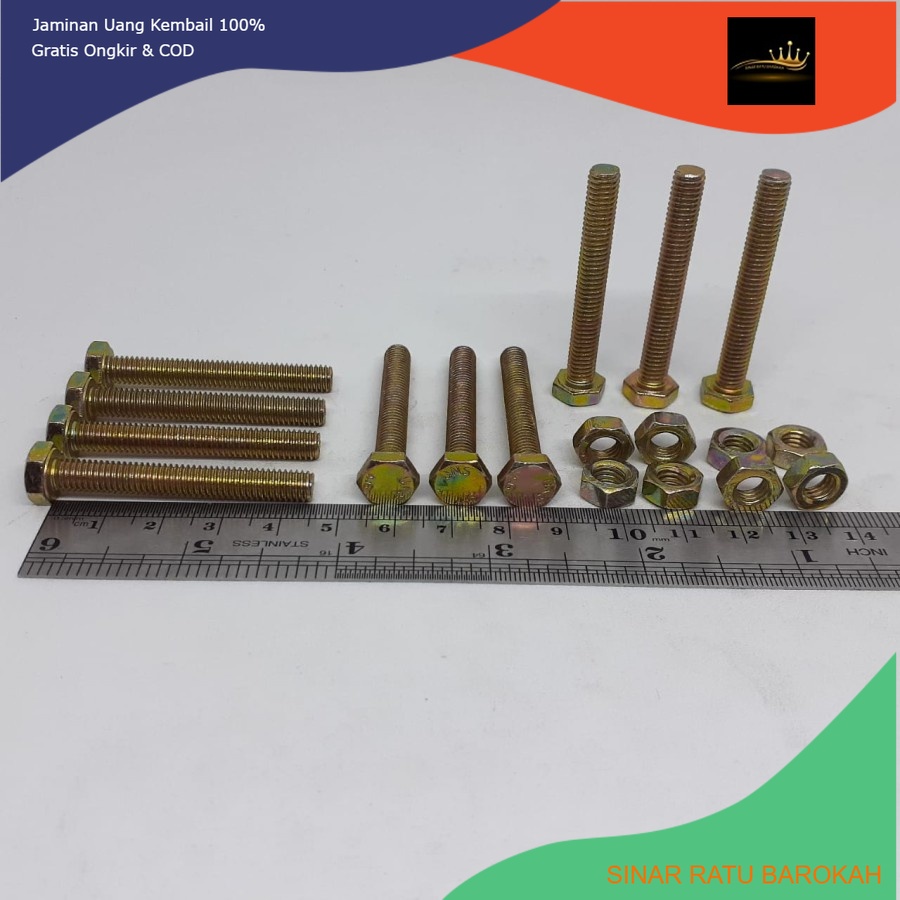 Jual BAUT MUR KUNING M6 X 45 / BMK M6X45 / BAUT M6X45 KUNING BMK M6 X 45 KUNCI 10 PANJANG 4,5CM ...