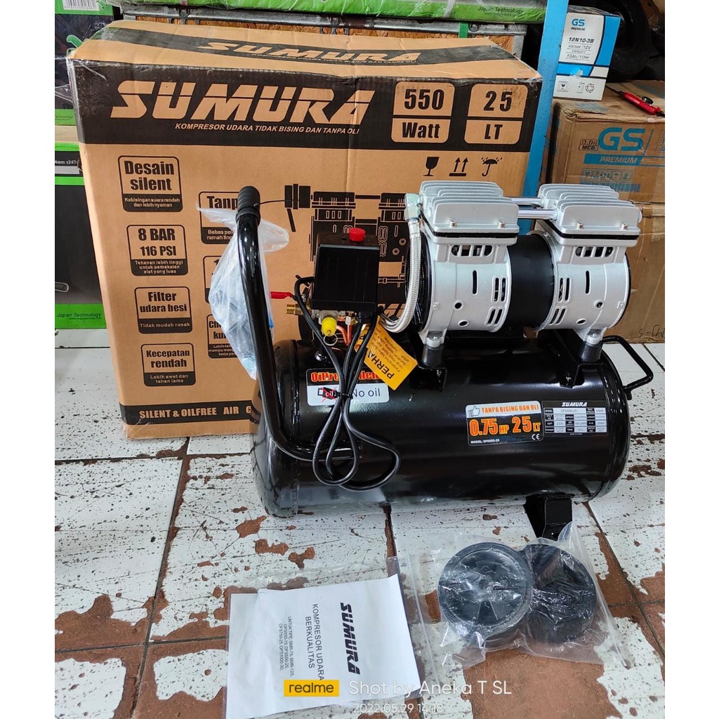 Jual Kompresor Portable Sumura 3/4HP 25L 550Watt Oiless Silent OFS 550 ...