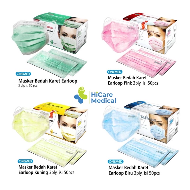 Jual Masker Earloop Medis 3ply ONEMED / Masker Bedah Karet isi 50pcs ...
