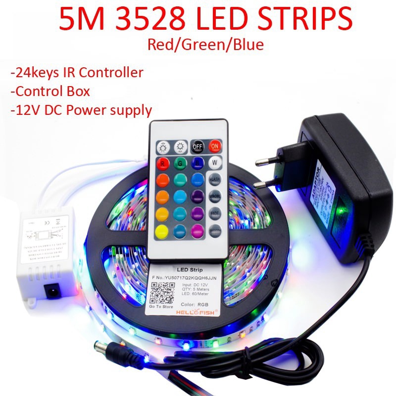 Jual Lampu LED STRIP 5 METER SMD 3528 RGB + REMOTE + MODUL + ADAPTOR ...