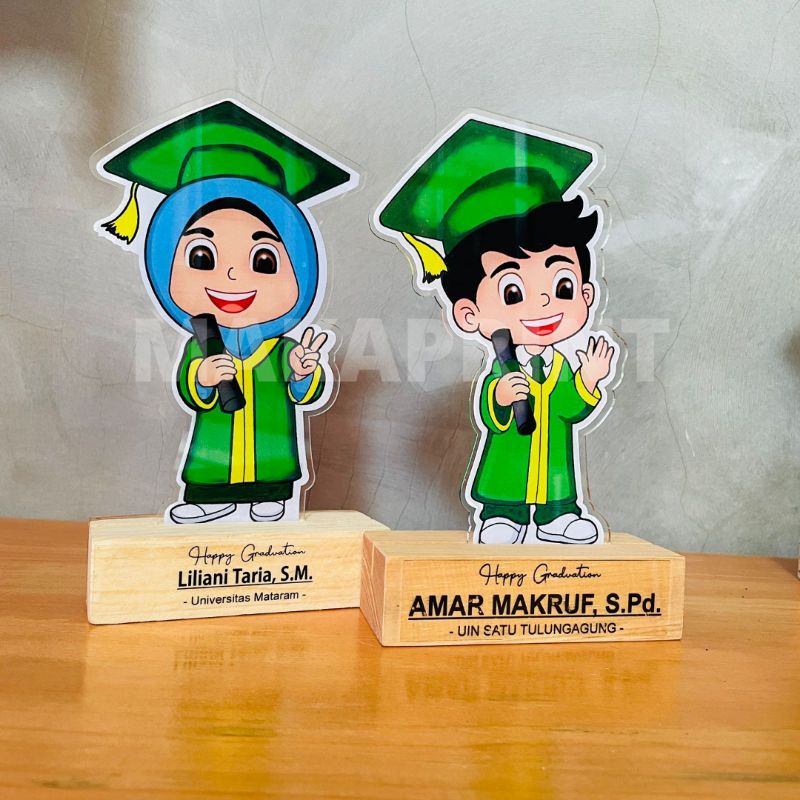 Jual Piala wisuda hijab ( WARNA HIJAU ), piala kelulusan, piala TK wisuda , kartun wisuda plakat ...