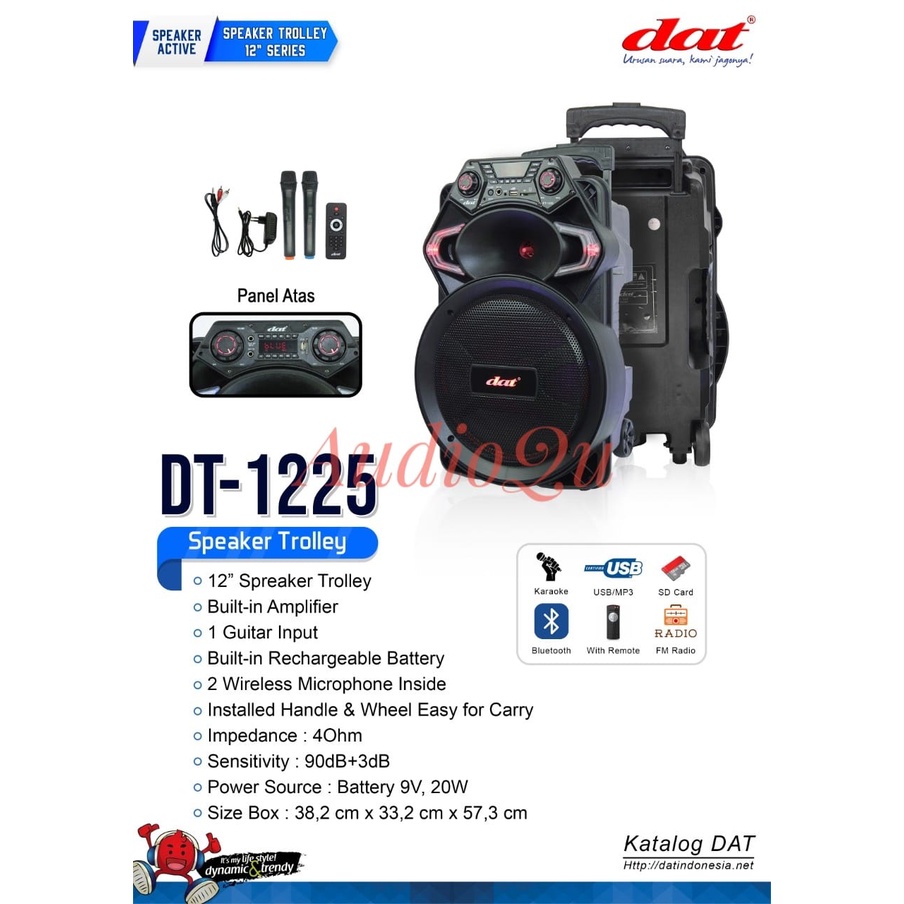 Jual Speaker Portable 12 inch DAT DT 1225 / DT1255 Free 2 Mic Wireless ...