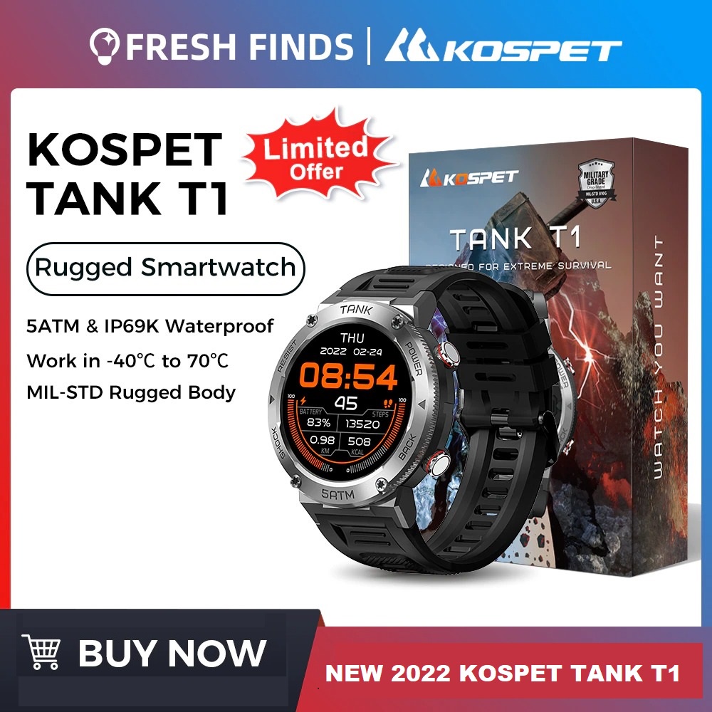 Jual NEW 2022 KOSPET TANK T1 Rugged Outdoor Bluetooth Smartwatch 5ATM ...