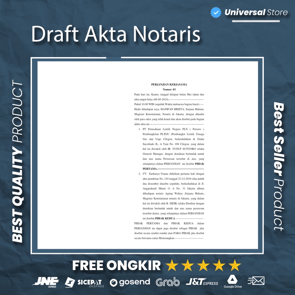 Jual Koleksi Draft Akta Akte Notaris Perjanjian Kontrak Notaris ...
