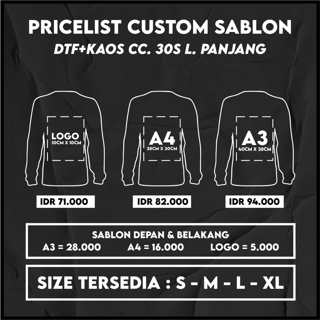 Jual CUSTOM SABLON KAOS COTTON COMBED 30S LENGAN PANJANG KUALITAS ...
