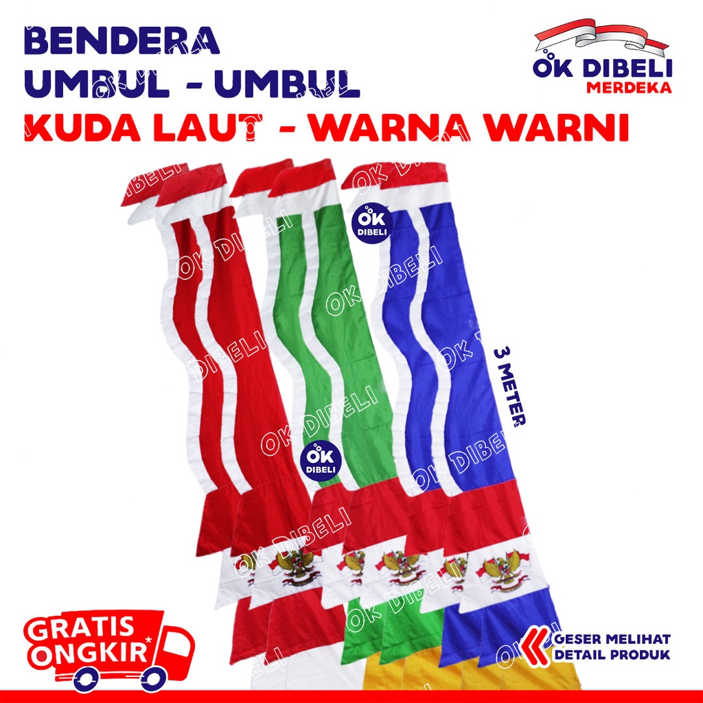 Jual PREMIUM Umbul Umbul Kuda Laut Warna Warni Ukuran 3M Murah Bendera Indonesia Bendera Umbul ...