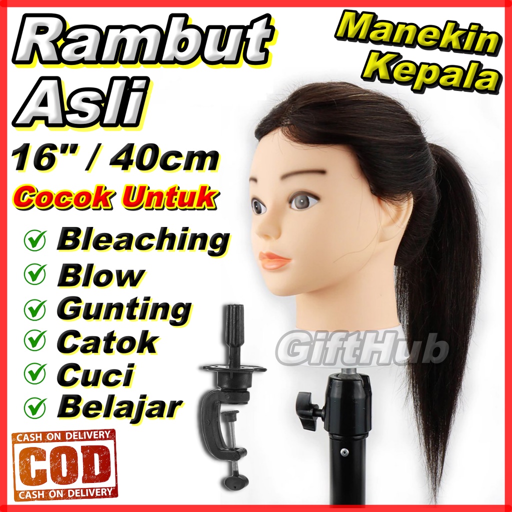 Jual Patung Kepala Rambut Asli / Manekin Rambut / Kepala Untuk Belajar ...