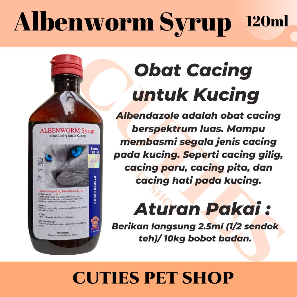 Jual OBAT CACING KUCING ALBENWORM SYRUP / ALBENWORM FOR CAT MEDICINE ...