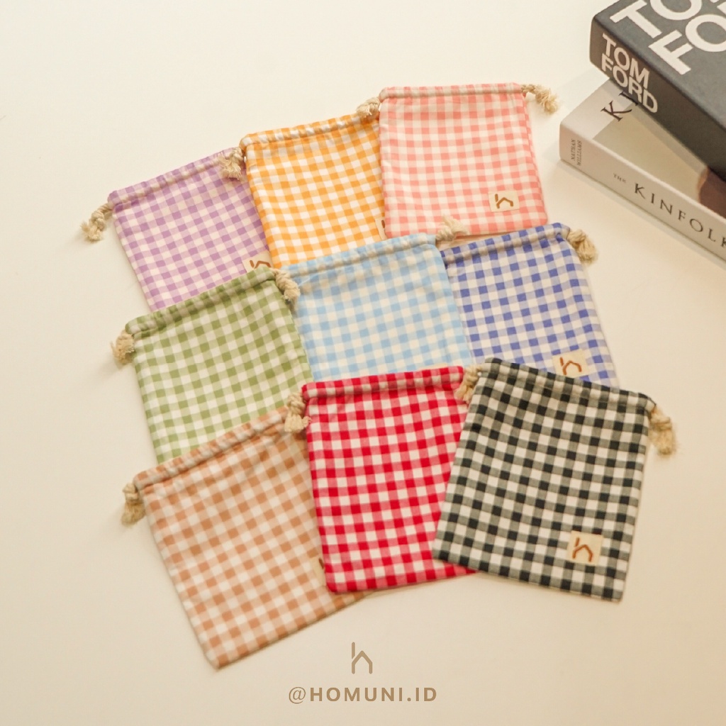 Jual Mini Pouch Serut Kotak-Kotak/ Pouch Kain Kotak-Kotak Motif Gingham ...