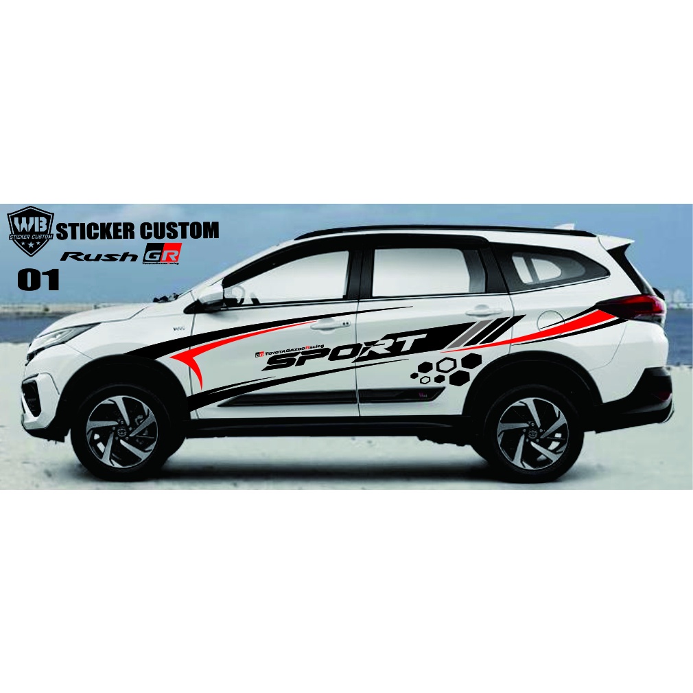 Jual cutting sticker mobil sticker body samping mobil all new rush gr sport striping sticker ...