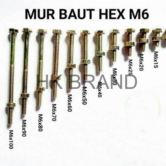 Jual BAUT MUR HEX KUNING M6 X 60 MM SAMPAI M6 X 100 MM ( KEPALA KUNCI 10 ) - 70mm | Shopee Indonesia