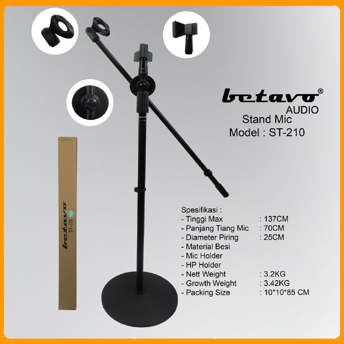 Jual Stand Mic Tiang Microphone Lantai Kaki Bulat Besi Betavo ST-210 + Bonus Holder Mik original ...