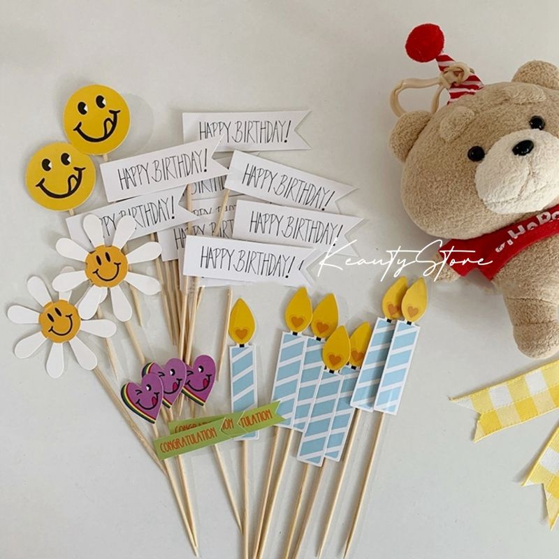 Jual [SATUAN] korean aesthetic birthday cake topper, gambar beruang ...
