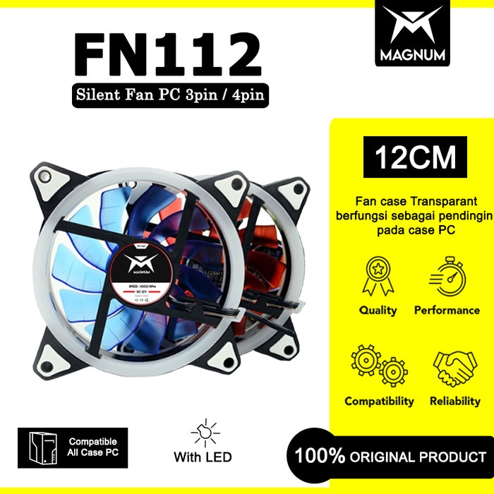 Jual Fan PC 12CM LED MAGNUM CPU Cooler PC Komputer Case Silent 3 PIN 4 ...