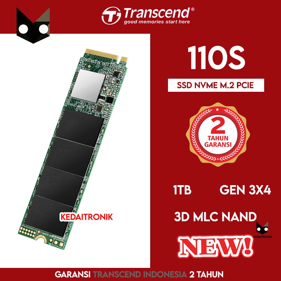 Jual SSD 1TB Transcend PCIE NVME Nand 110S GEN 3X4 3D Nand Flash Memory ...